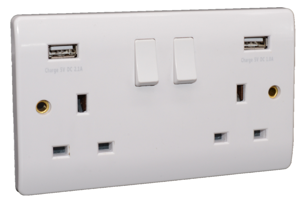 Iona 13 Amp 2 Gang Switched Socket c/w 2 USB-A Outlets - Wew